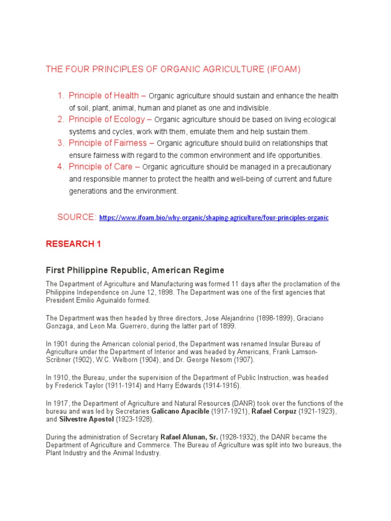 The Four Principles of Organic Agriculture (Ifoam) 1. Principle of ...