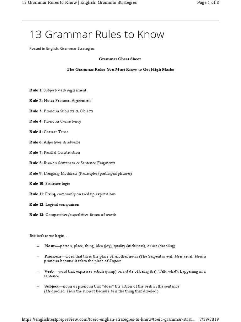 13 Grammar Rules To Know | PDF | Verb | Grammatical Number
