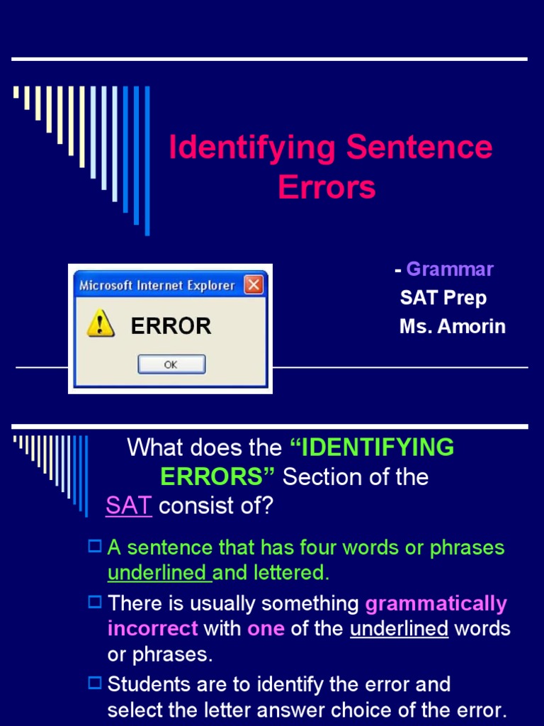 Identifying Sentence Errors: - SAT Prep Ms. Amorin | PDF | Grammatical ...