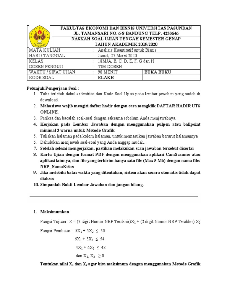 UTS Mata Kuliah Analisis Kuantitatif Untuk Bisnis PDF | PDF