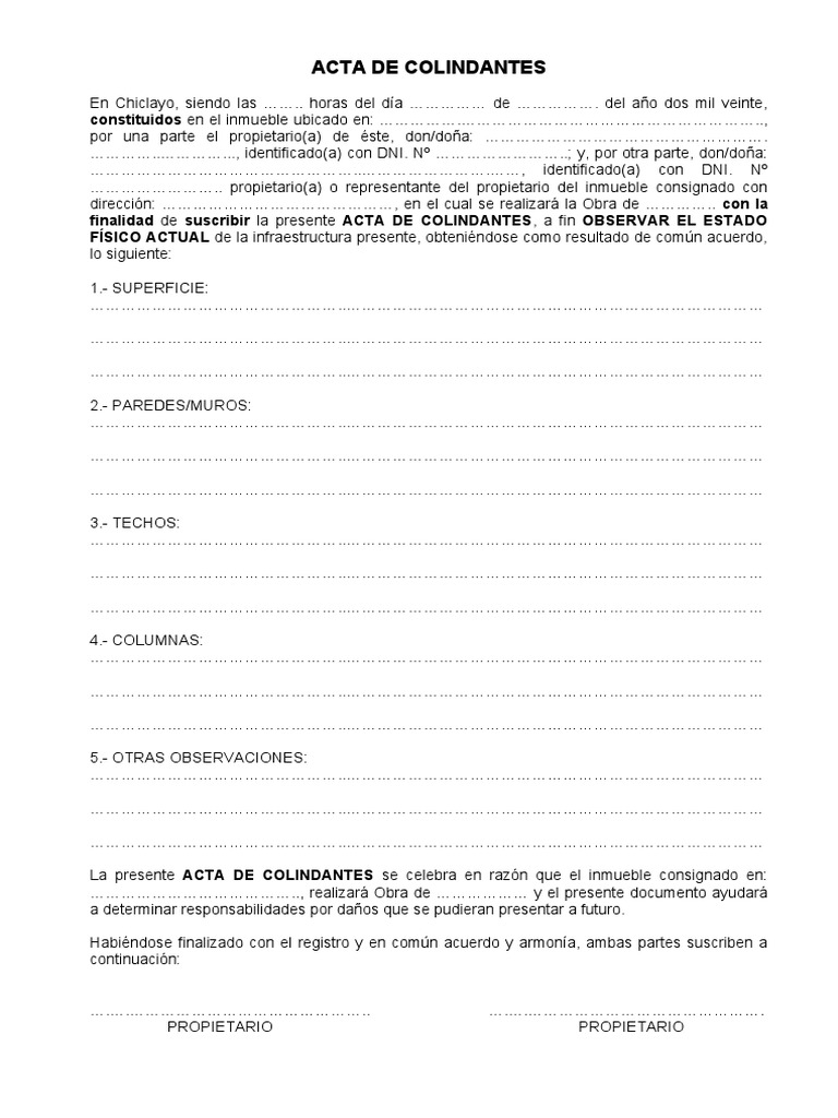 Modelo de Acta de Colindantes | PDF