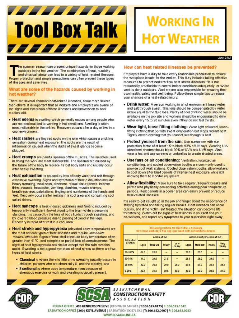 Hot Weather Safety Toolbox Talk | PDF | Hyperthermia | Fever