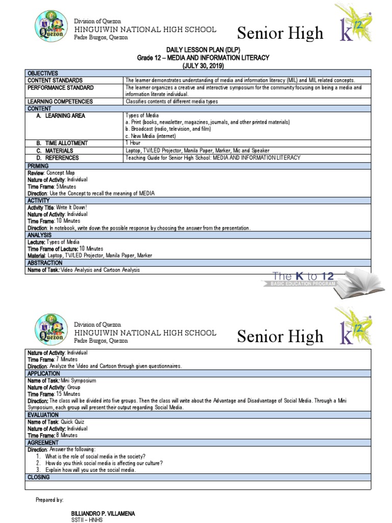 Grade 12 Media Literacy Lesson Plan | PDF | Information Literacy ...