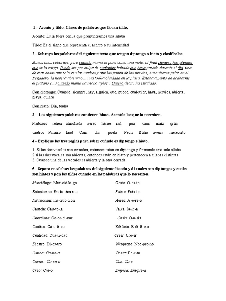 Examen de Diptongos e Hiatos. | PDF | Lingüística | Voz humana