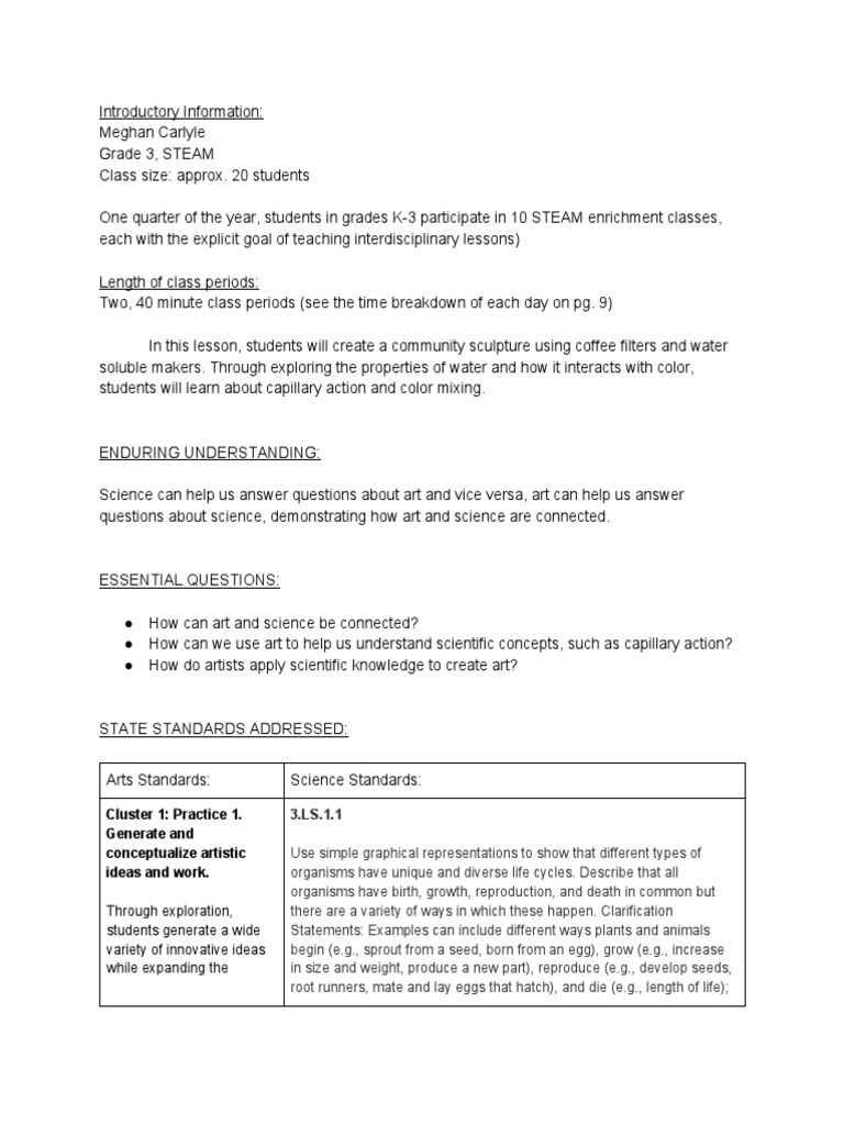 Steam Lesson Plan Capillary Action Carlyle | PDF | Adhesion | Water