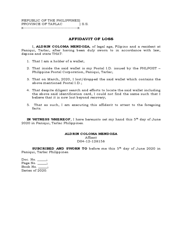 Loss Wallet With Id | PDF | Affidavit | Identity Document