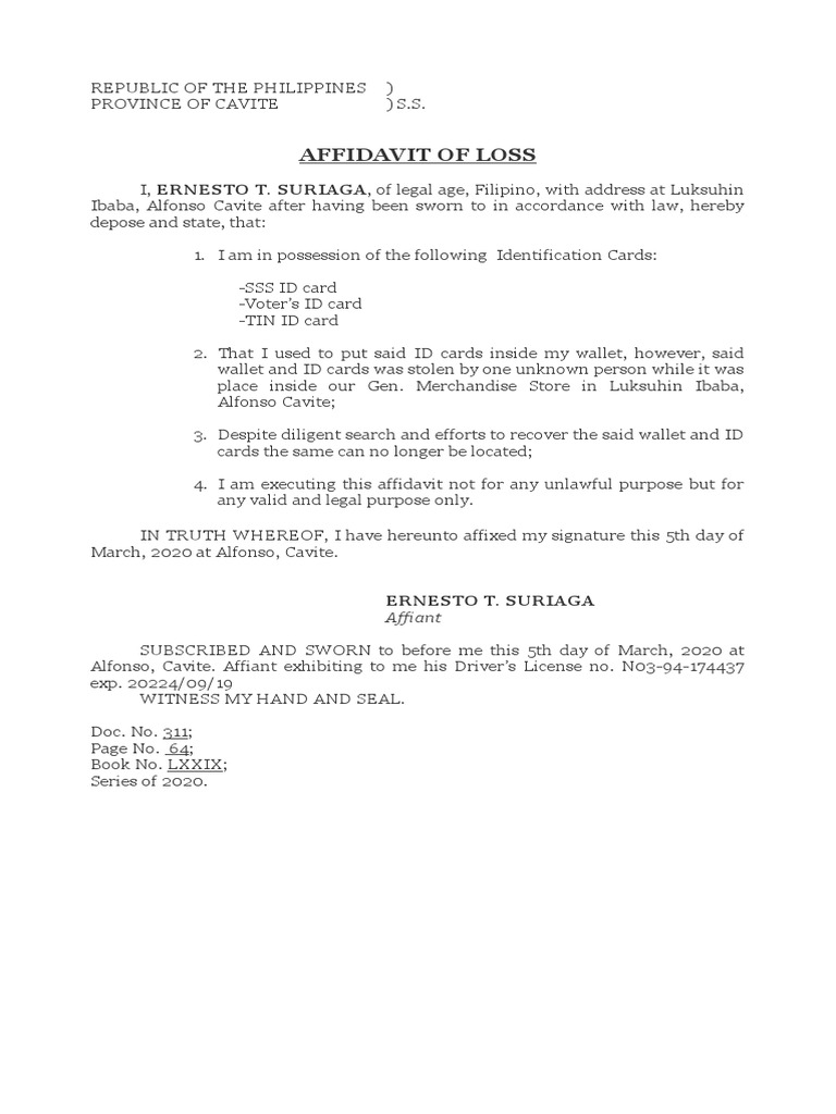 Affidavit of Loss for ID Cards | PDF