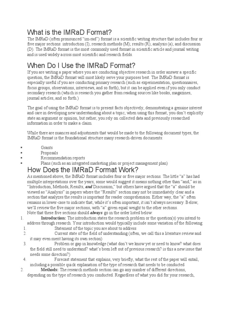 What Is The IMRaD Format | PDF | Focus Group | Science