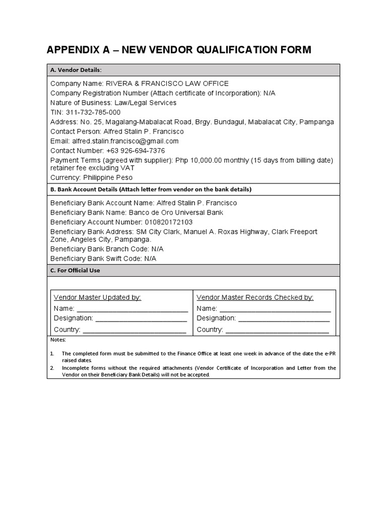Procurement - New Vendor Creation Form | PDF