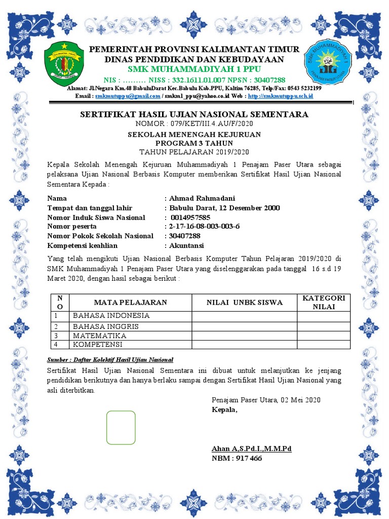Contoh Skhu Sementara | PDF