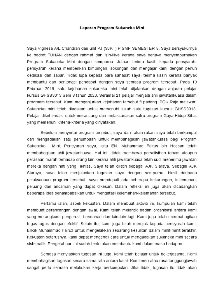 Laporan Program Sukaneka Mini | PDF