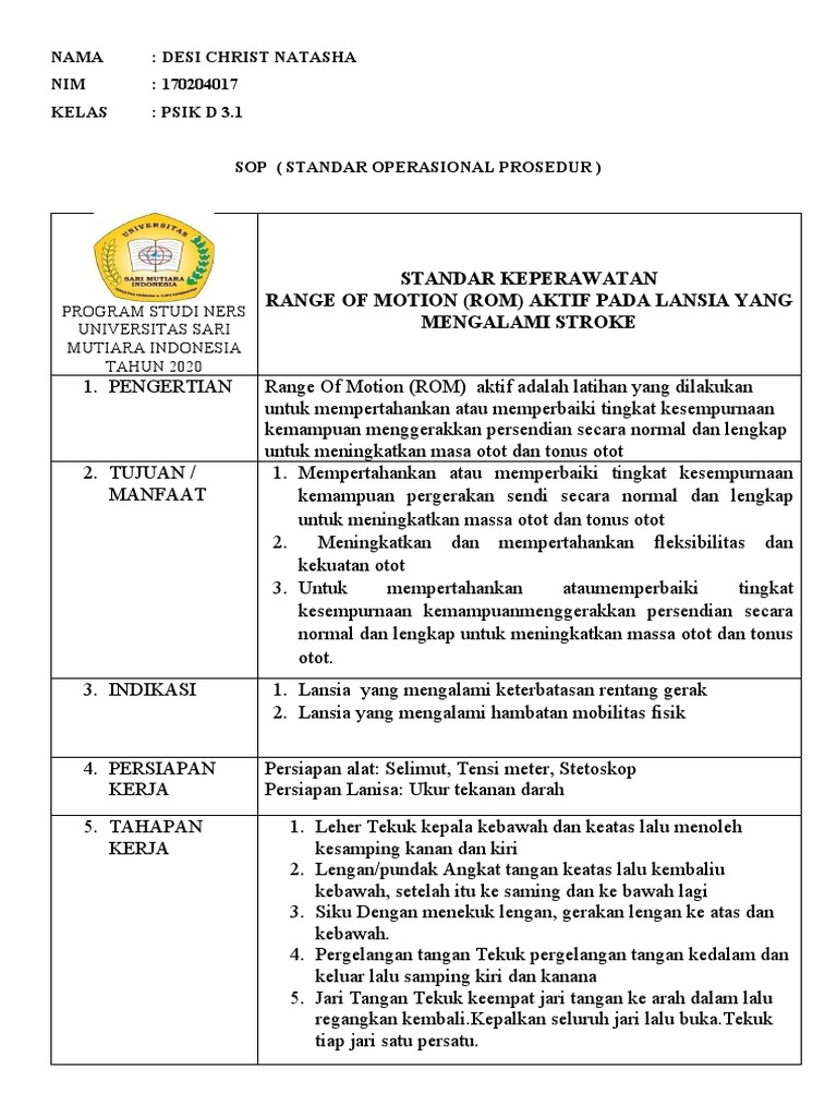 Sop Rom Pada Pasien Stroke | PDF