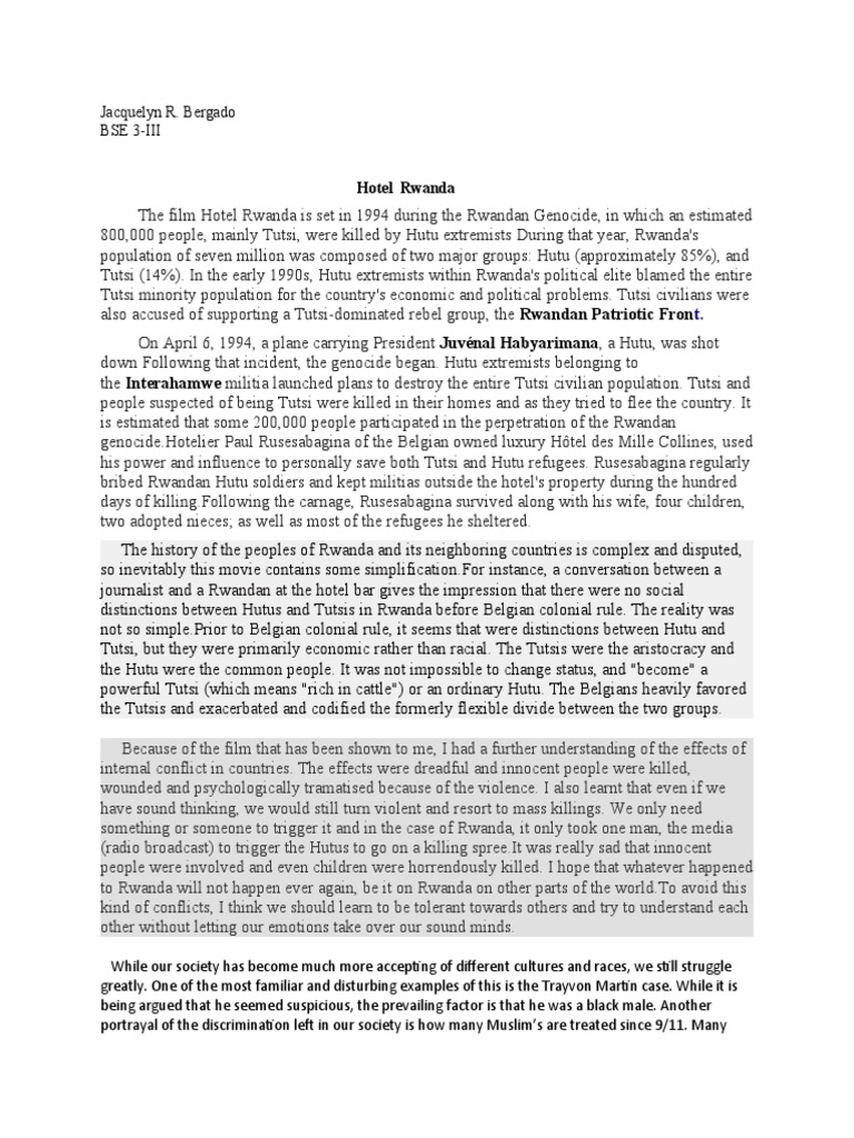 hotel rwanda.docx | PDF | Rwandan Genocide | Hutu
