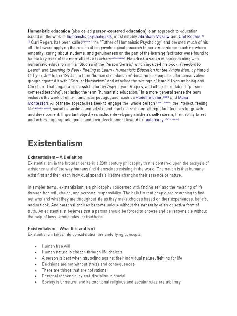 Existentialism: Humanistic Psychologists Abraham Maslow Carl Rogers | PDF | Existentialism ...
