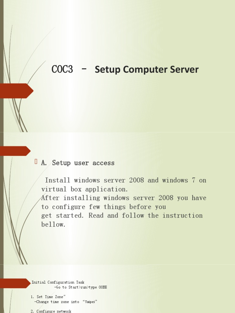 COC3 - Setup Computer Server | PDF | Ip Address | Active Directory