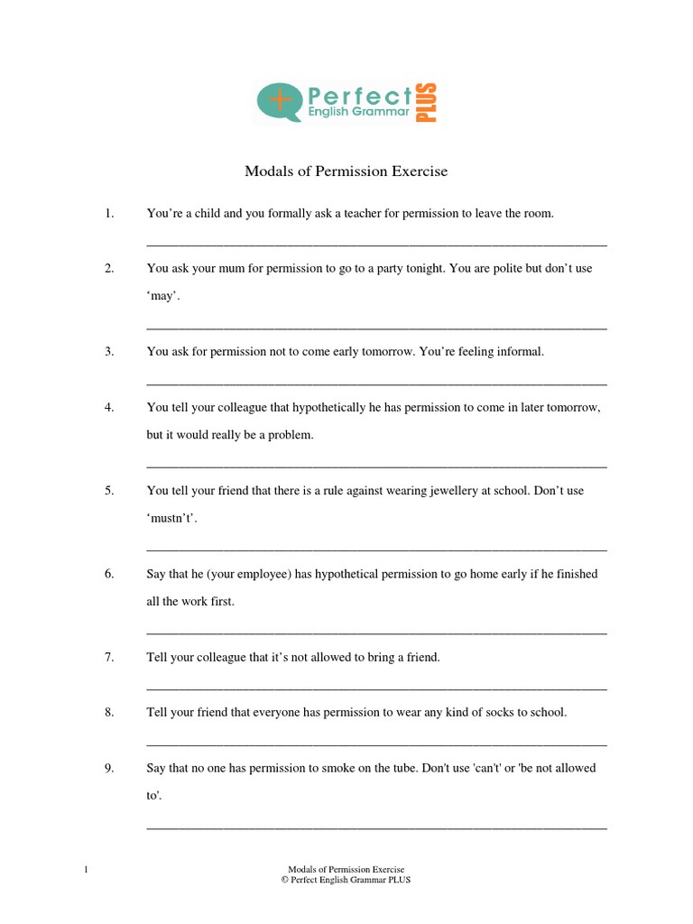 2 Modals of Permission Exercise PDF | PDF