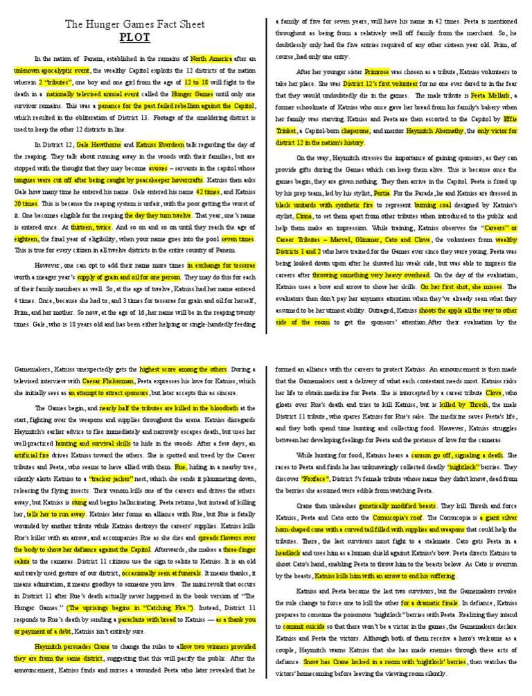The Hunger Games Fact Sheet: A Summary of the Plot and Key Events in ...