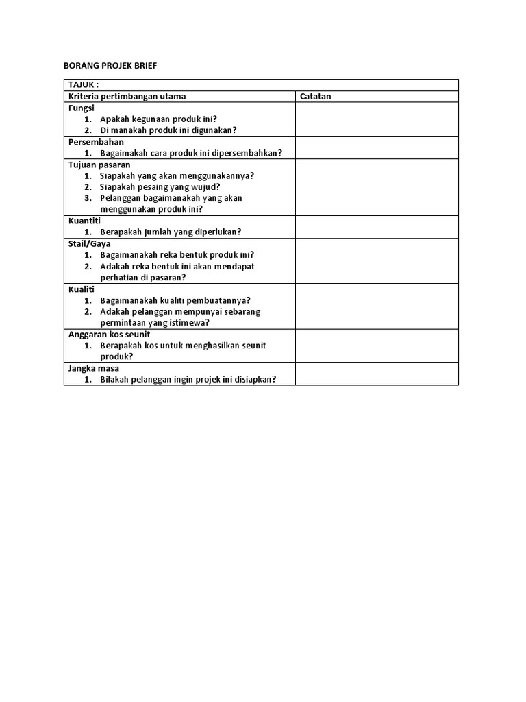 Borang Projek Brief PDF | PDF