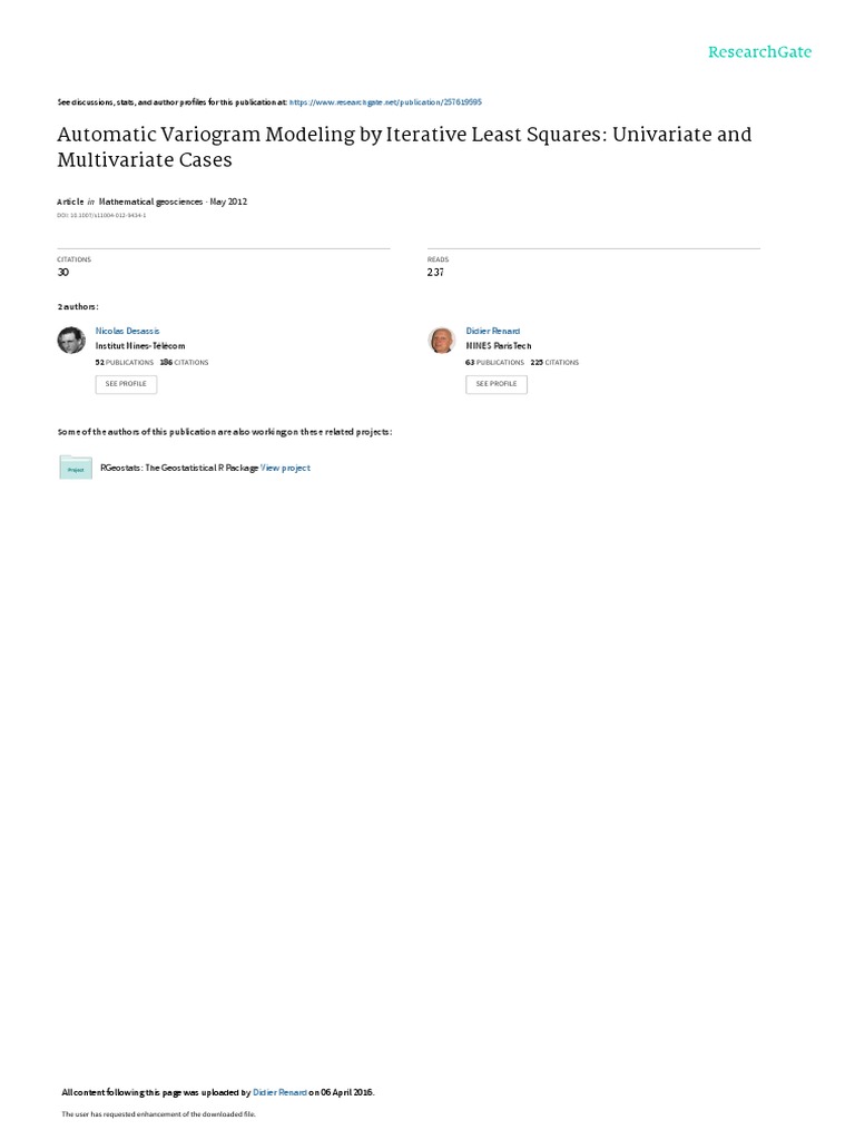 Automatic Variogram Modeling By Iterative Least Sq Pdf Pdf