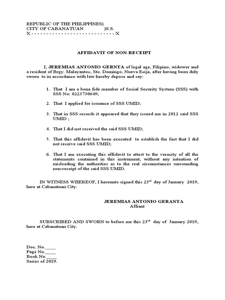 Affidavit of Non-Receipt | PDF