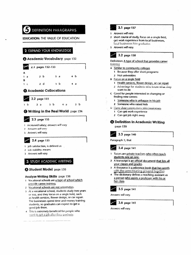 Answer Key Definition Paragraph | PDF | College | Learning