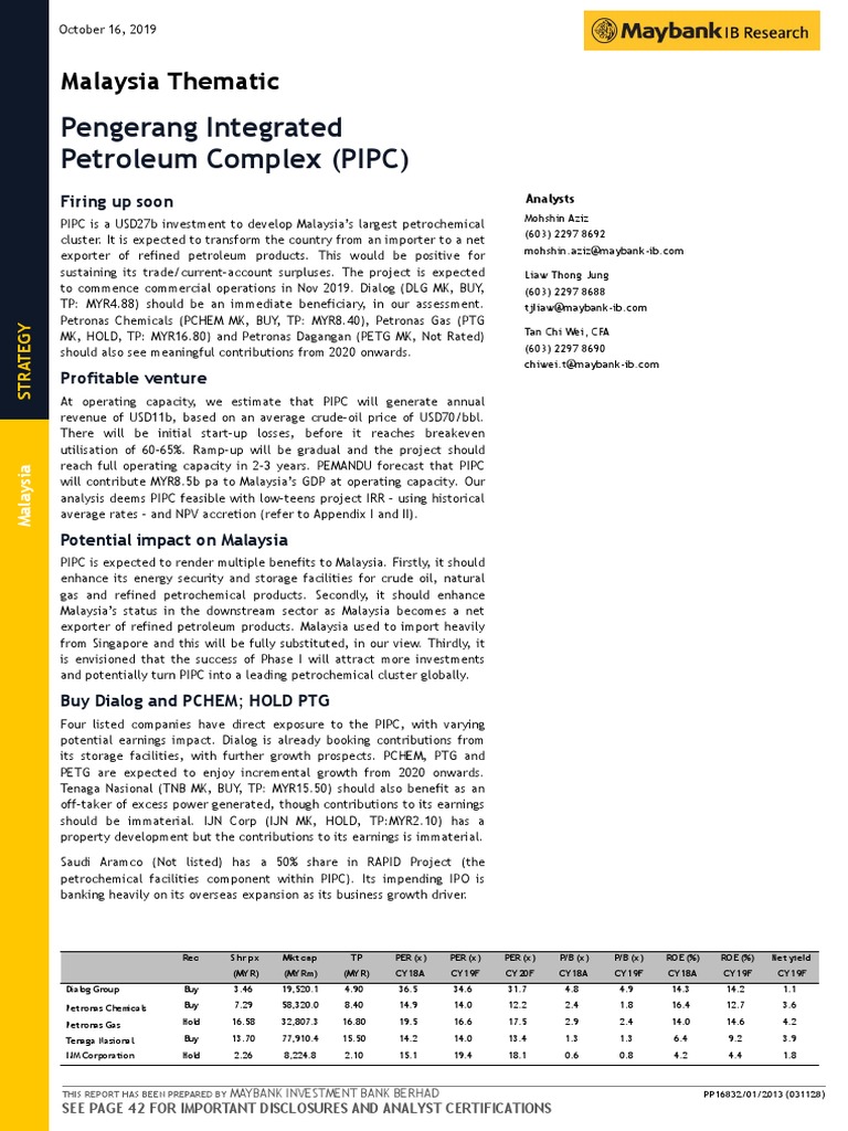 Pengerang Integrated Petroleum Complex (PIPC) : Malaysia Thematic | PDF