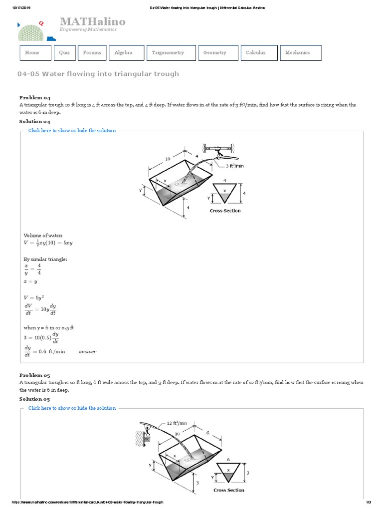 04-05 Water Flowing Into Triangular Trough - Differential Calculus ...
