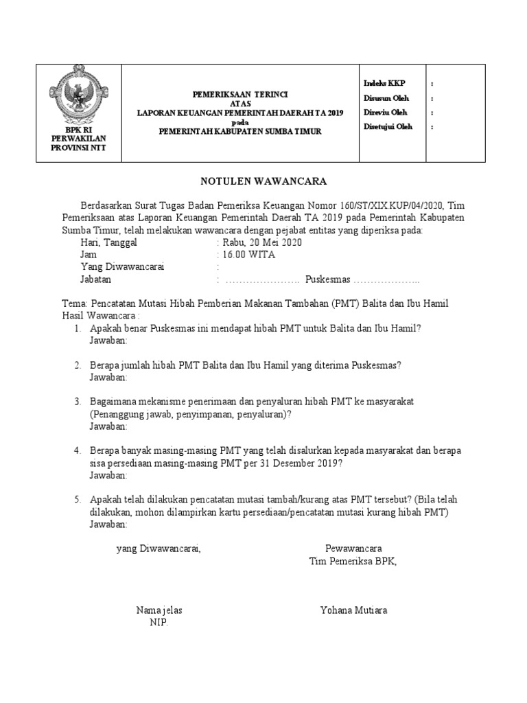 Notulen Wawancara - Persediaan Hibah PMT | PDF