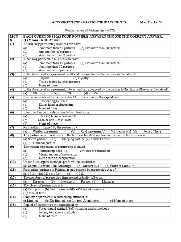 Accounts Test - Chapter 1 and 3 | PDF | Partnership | Goodwill (Accounting)
