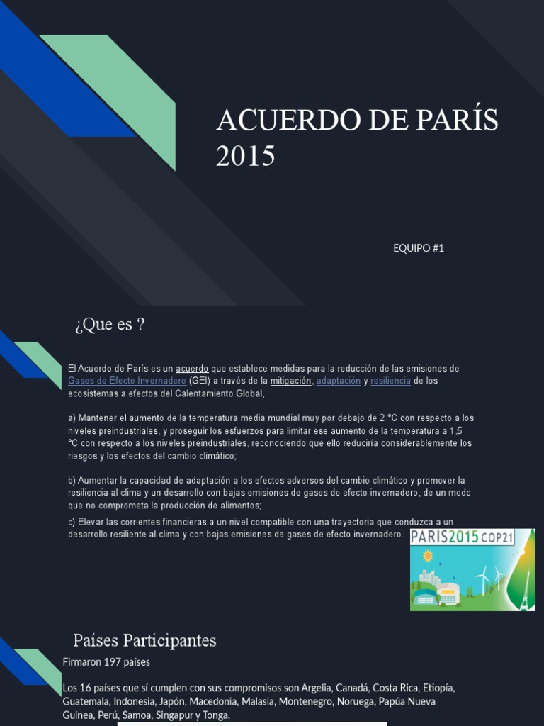 Acuerdo De París 2015 Pdf Calentamiento Global Energía Renovable
