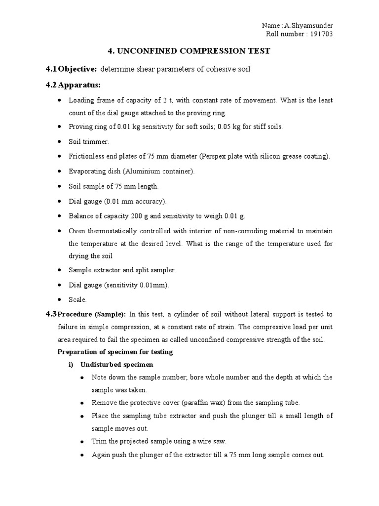 Unconfined Compression Test | PDF | Soil | Materials
