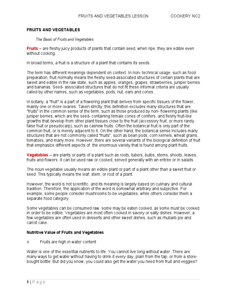 Fruits and Vegetable Lesson | PDF | Vegetables | Fruit