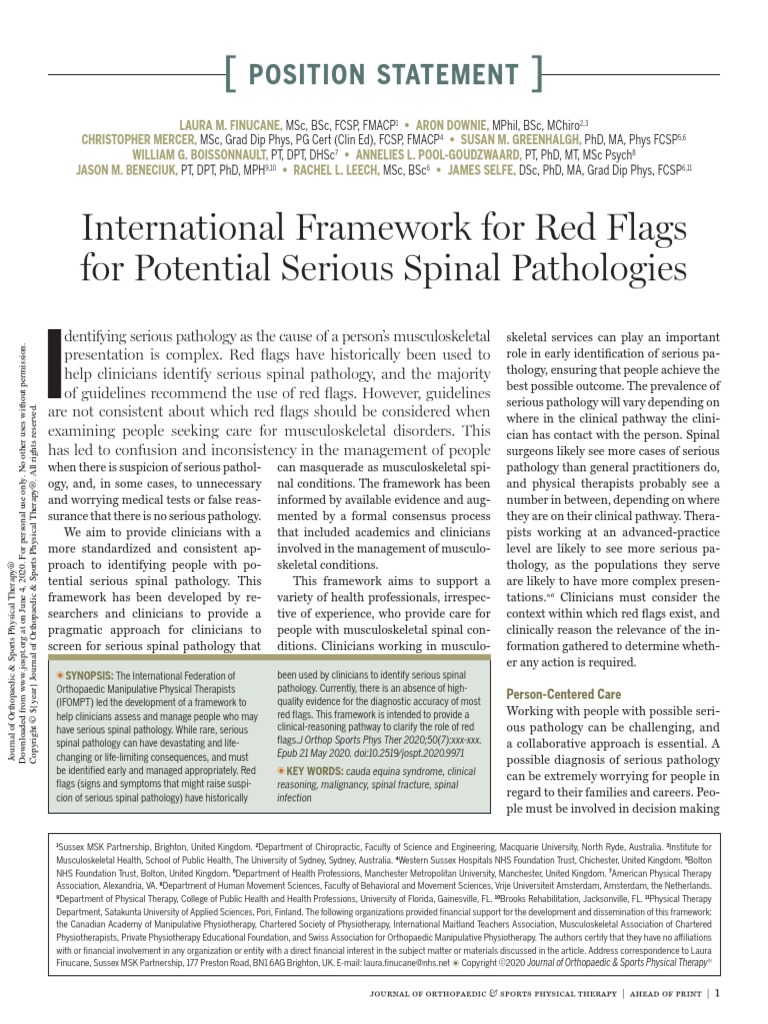 International Framework For Red Flags For Potential Serious Spinal ...