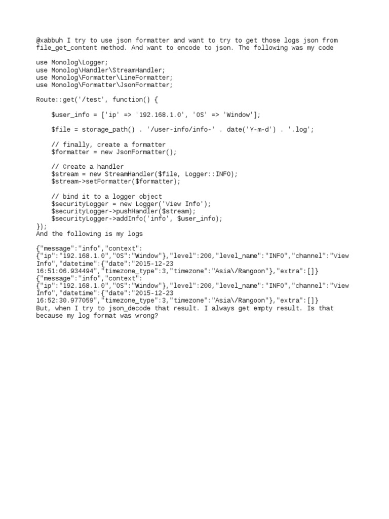 Monolog Json Formatter Tutorial | PDF