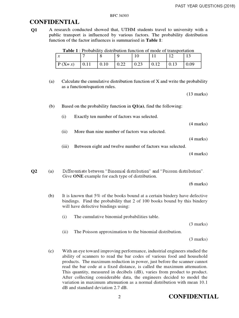 BFC 34303 Past Year Questions CH 3 CH 4 PDF | PDF | Decibel | Statistical Theory