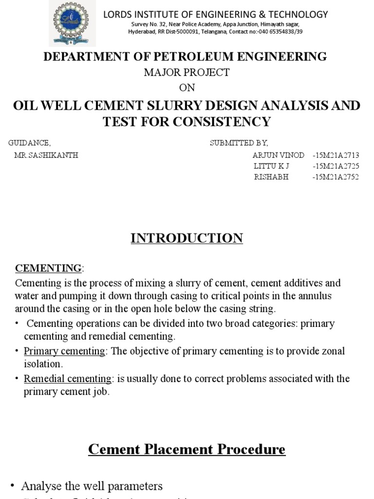 Oil Well Cement Slurry Design Analysis and Test For Consistency | PDF ...