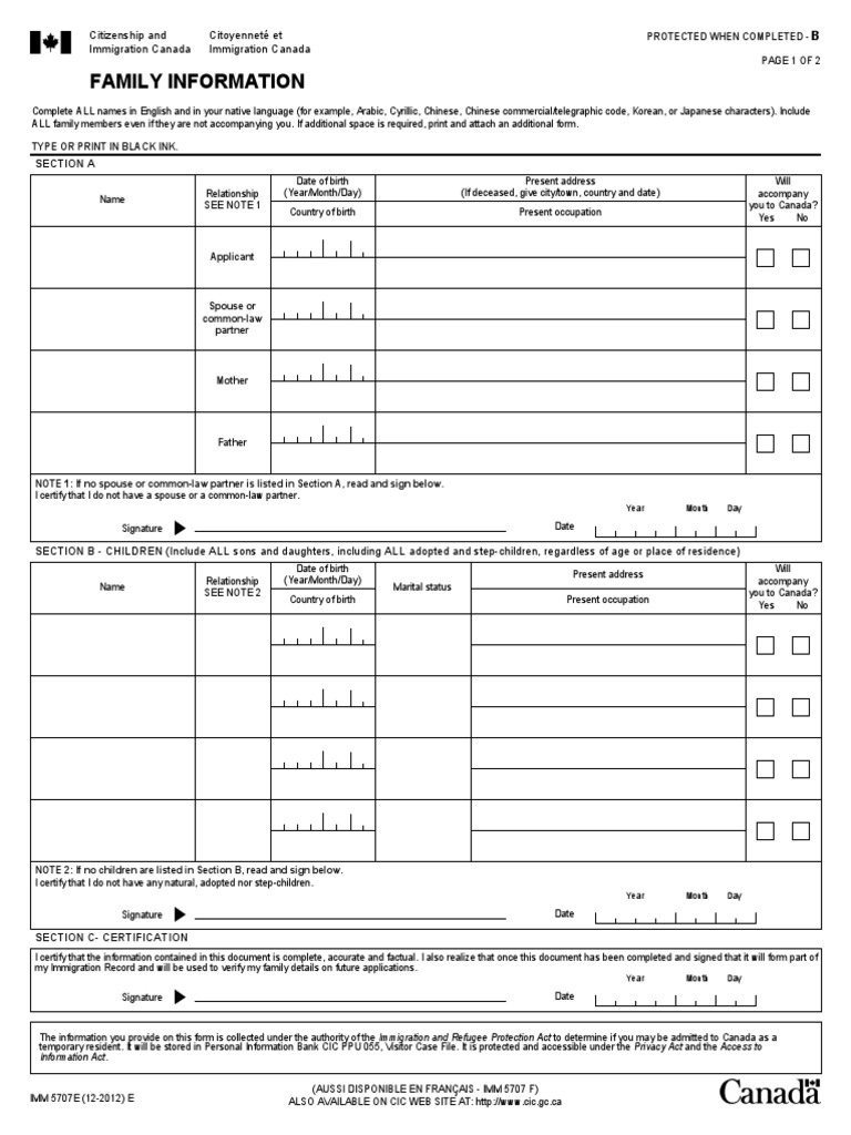 IMM 5707 (Family Info. Form) | PDF | Marriage | Passport