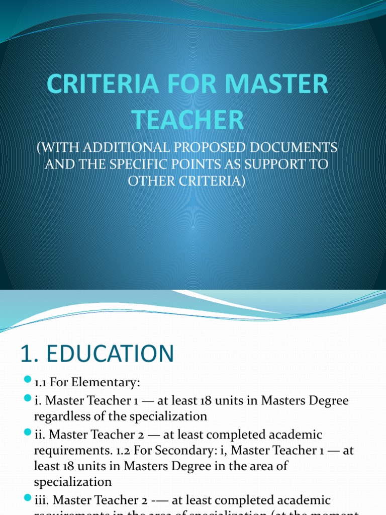 Criteria and Supporting Documentation for Master Teacher Qualification ...