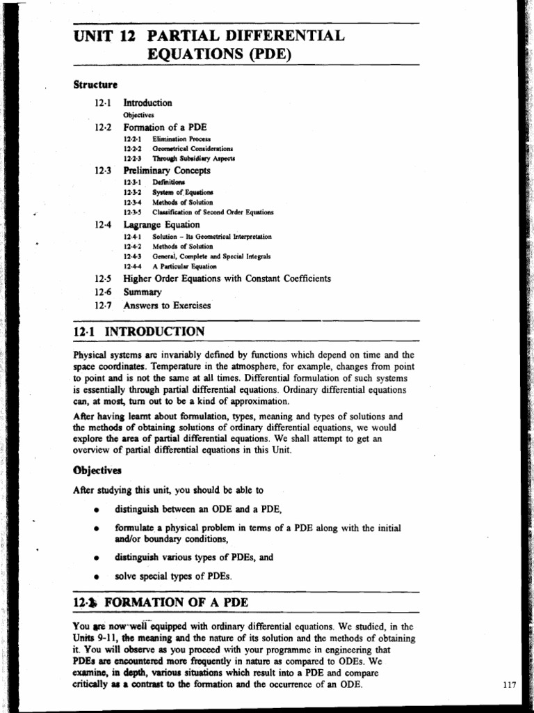Unit 12 Partial Equations: Differential (PDE) | PDF | Partial Differential Equation | Equations