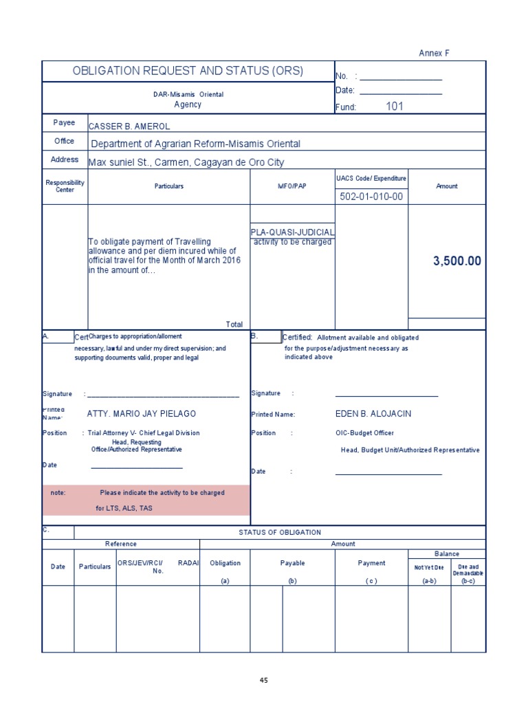Obligation Request & Status (ORS) | PDF | Cheque | Payments