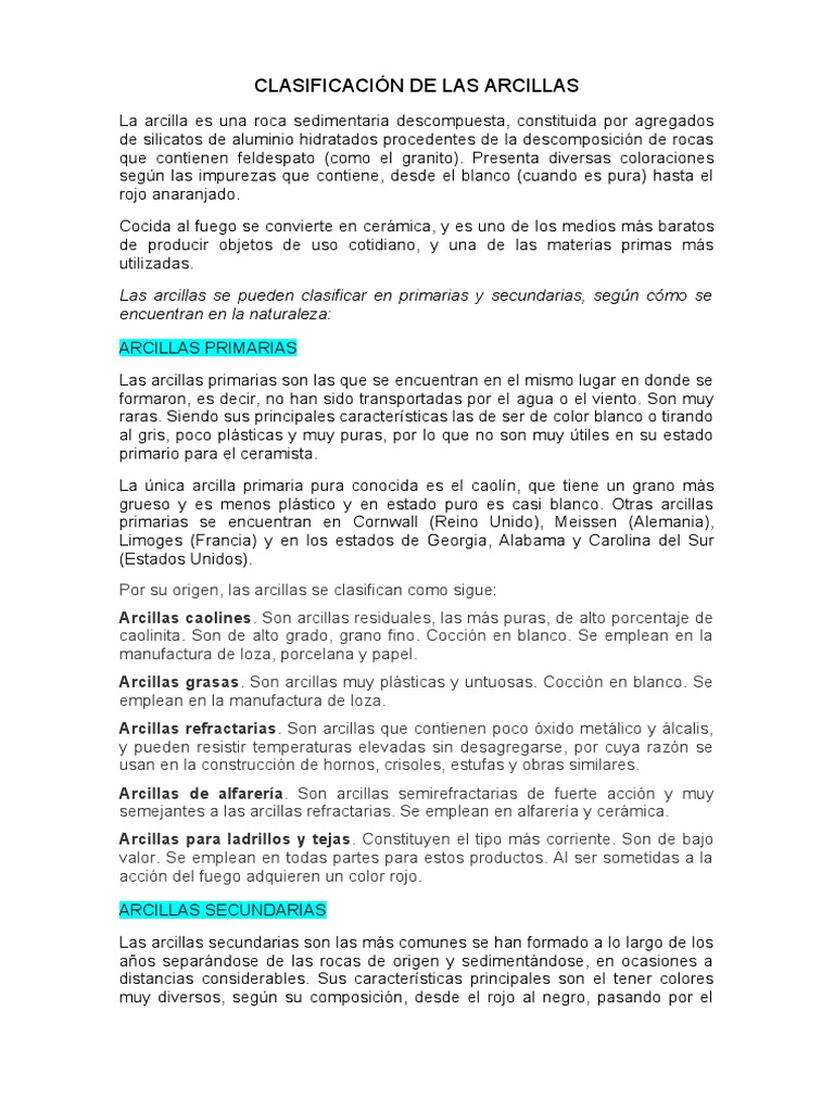 Clasificación de Arcillas y Tipos | PDF | Arcilla | Cerámica