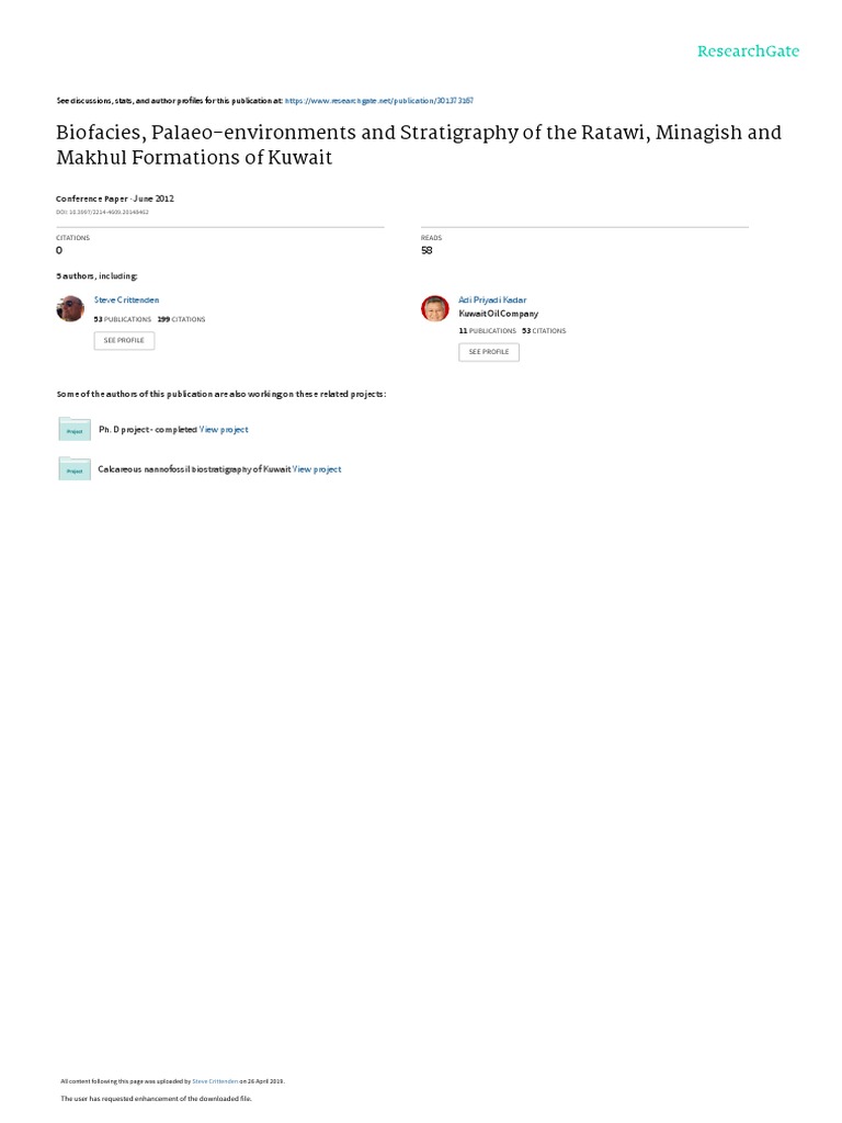 Biofacies, Palaeo-Environments and Stratigraphy of The Ratawi, Minagish ...