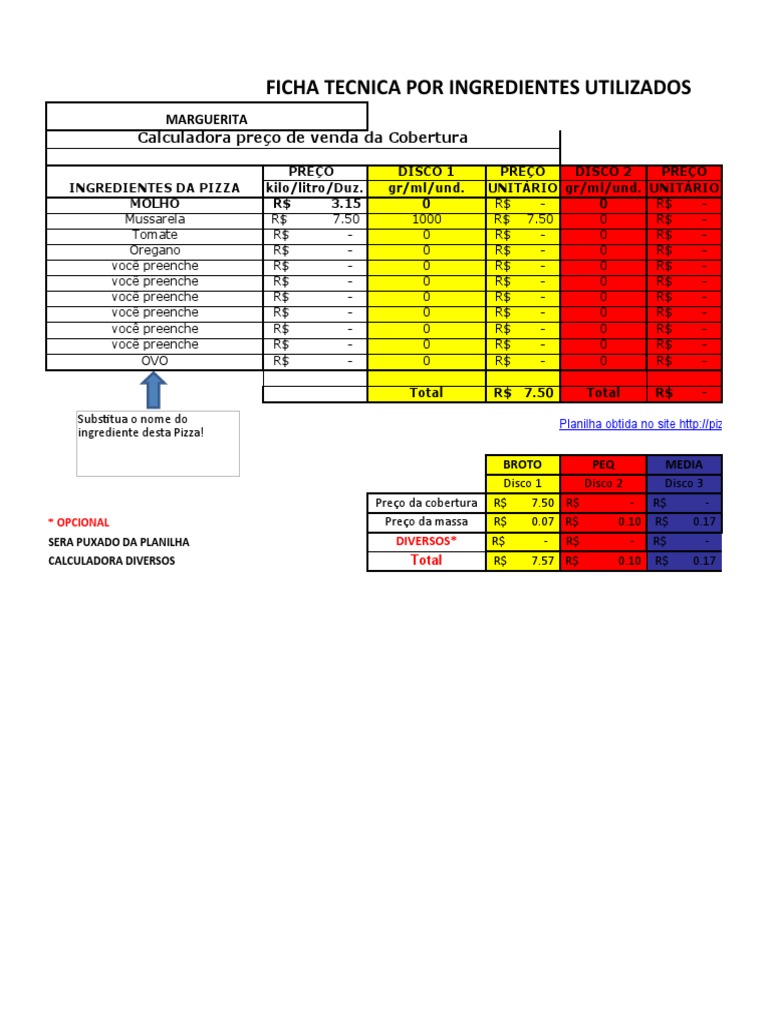 Ficha Tecnica Sabores Pizza Com Calculadora Recheio | PDF | Pizza ...