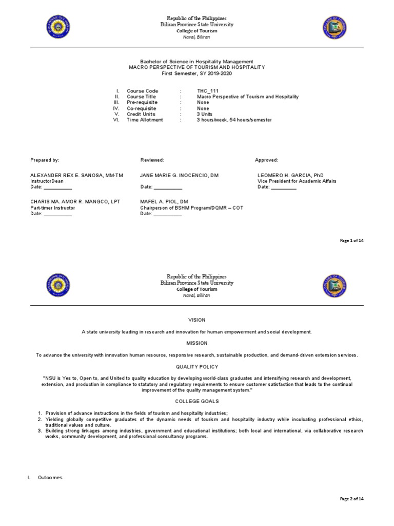 Tourism & Hospitality Course Guide | PDF | Tourism | Test (Assessment)