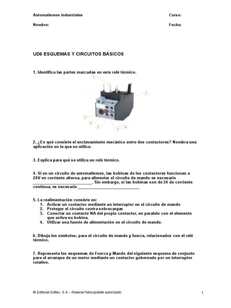Ud6 Esquemas y Circuitos Básicos Sin Solución | PDF | Relé | Máquinas