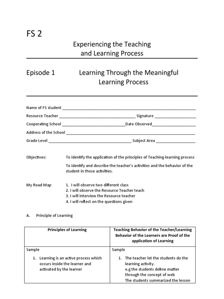 Experiencing The Teaching and Learning Process Episode 1 Learning Through The Meaningful ...