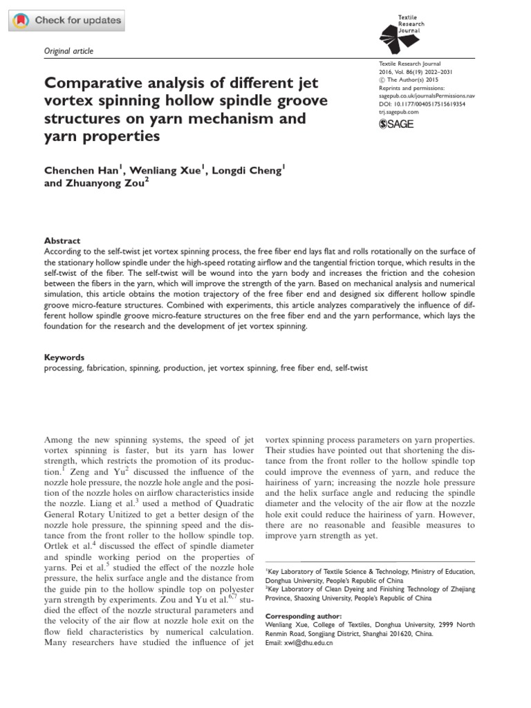 Comparative Analysis of Different Jet Vortex Spinning Hollow Spindle ...