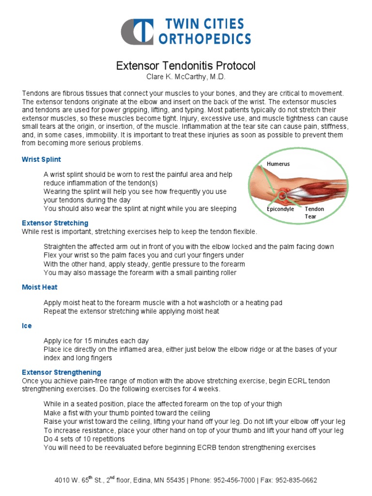 Extensor Tendonitis Protocol: Clare K. Mccarthy, M.D | PDF | Elbow | Hand