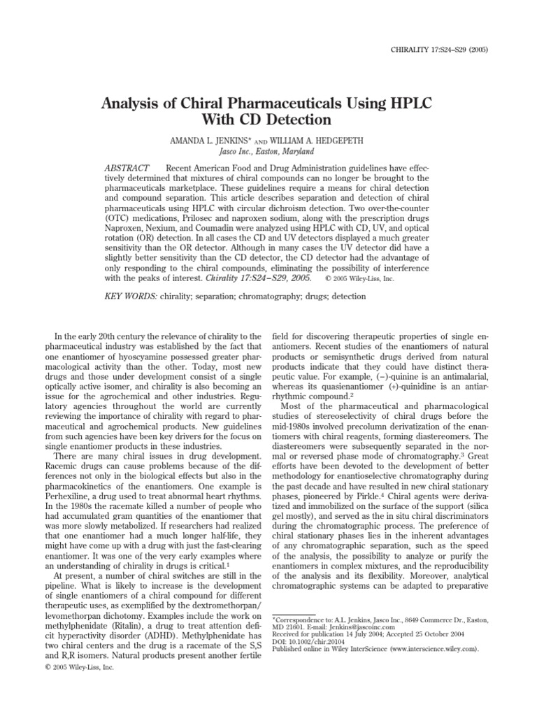 Analysis of Chiral Pharmaceuticals Using HPLC With CD Detection | PDF ...