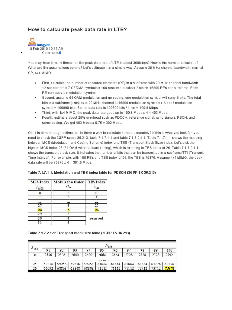 How To Calculate Peak Data Rate in LTE | PDF | Bit Rate | Modulation